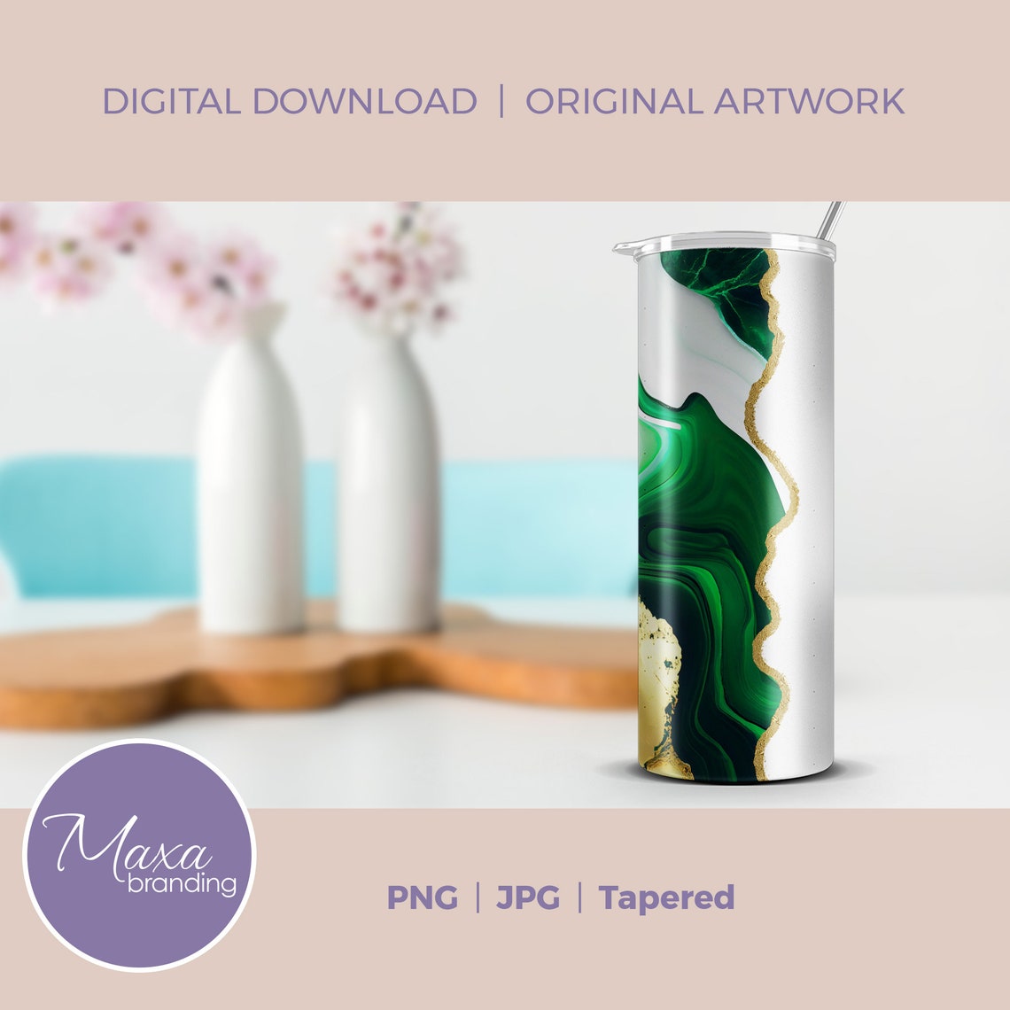Green Gold Marble Tumbler Wrap: 20oz Skinny Sublimation Design (digital ...