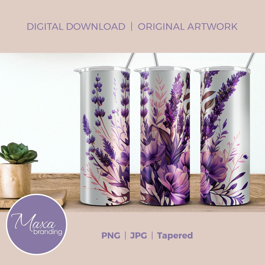 Lavender Flowers 20oz Skinny Tumbler Wrap. Lavender Sublimation Tumbler ...