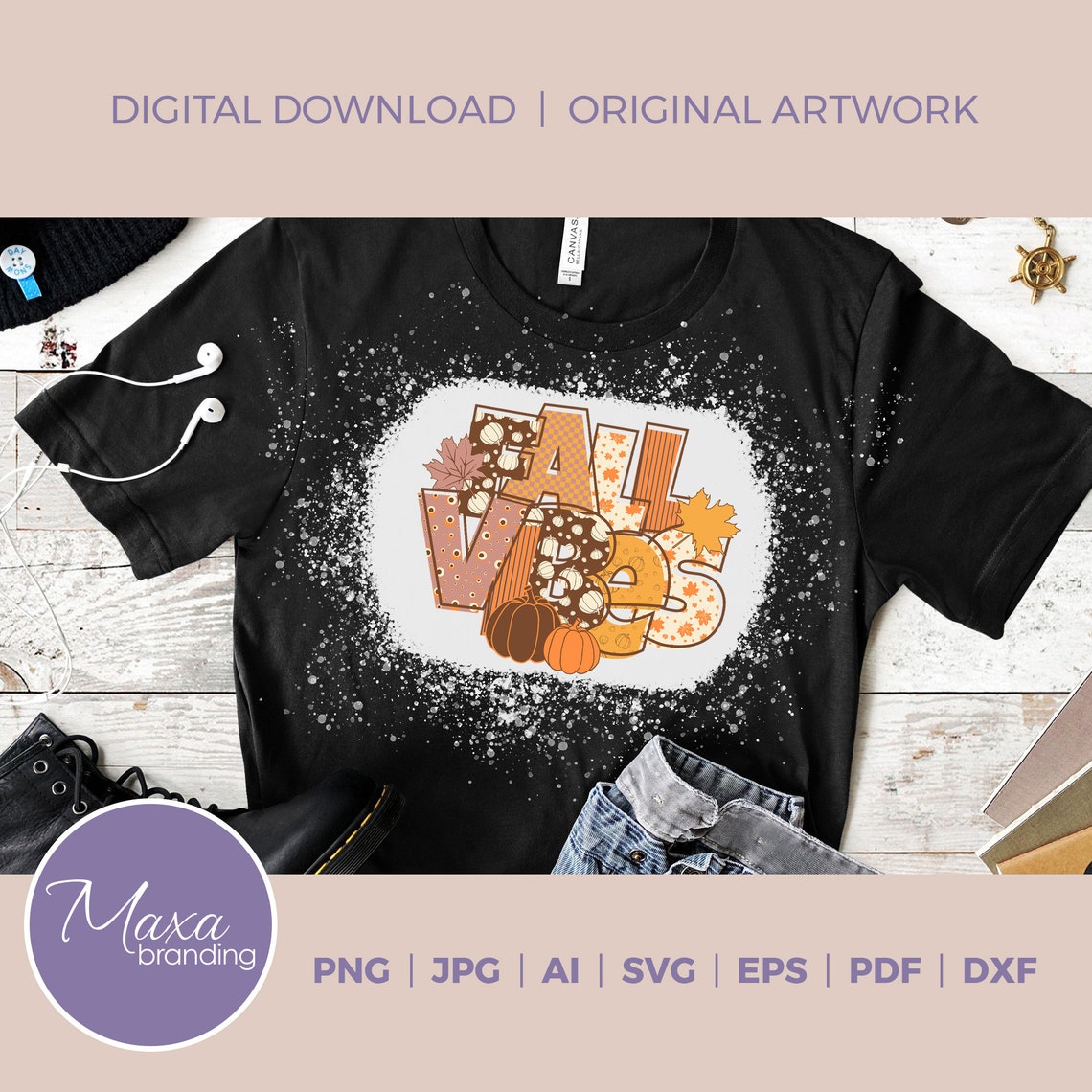 Fall Sublimation SVG Pattern Clipart With Pumpkin and Maple - Etsy