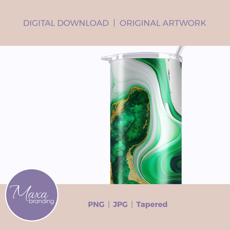 Green Gold Marble Tumbler Wrap: 20oz Skinny Sublimation Design (digital ...
