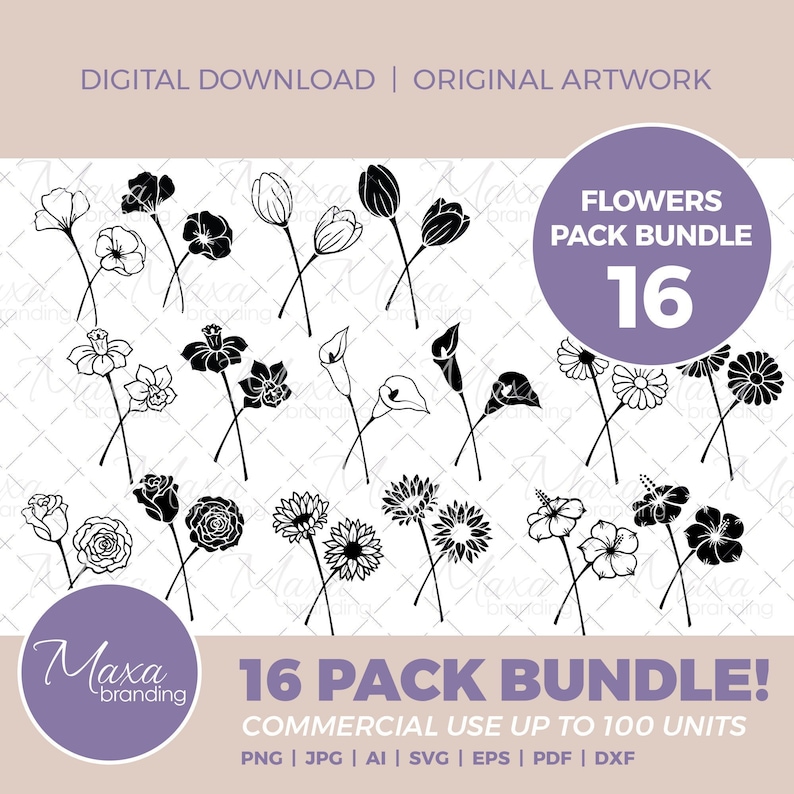 Flowers Clipart Bundle in Svg Png Dxf Jpg Pdf Ai Eps. Flowers - Etsy