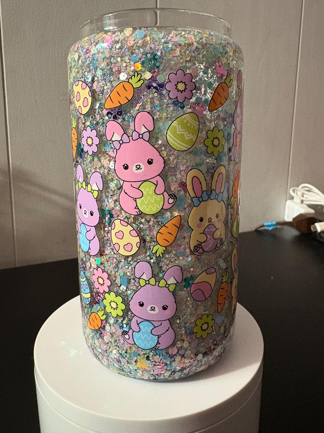 Easter Bunny Glitter Snowglobe Glass Cup, 16oz - Etsy
