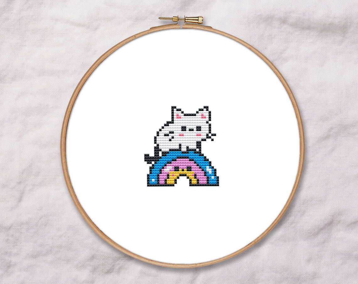 Mini Rainbow Cat Cross Stitch Pattern PDF Small Cute Easy - Etsy