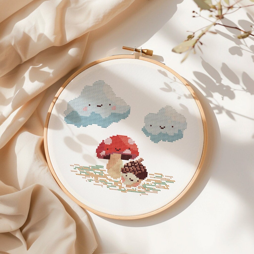 Kawaii Autumn Cross Stitch Pattern PDF - Modern Cute Easy Simple Cloud ...