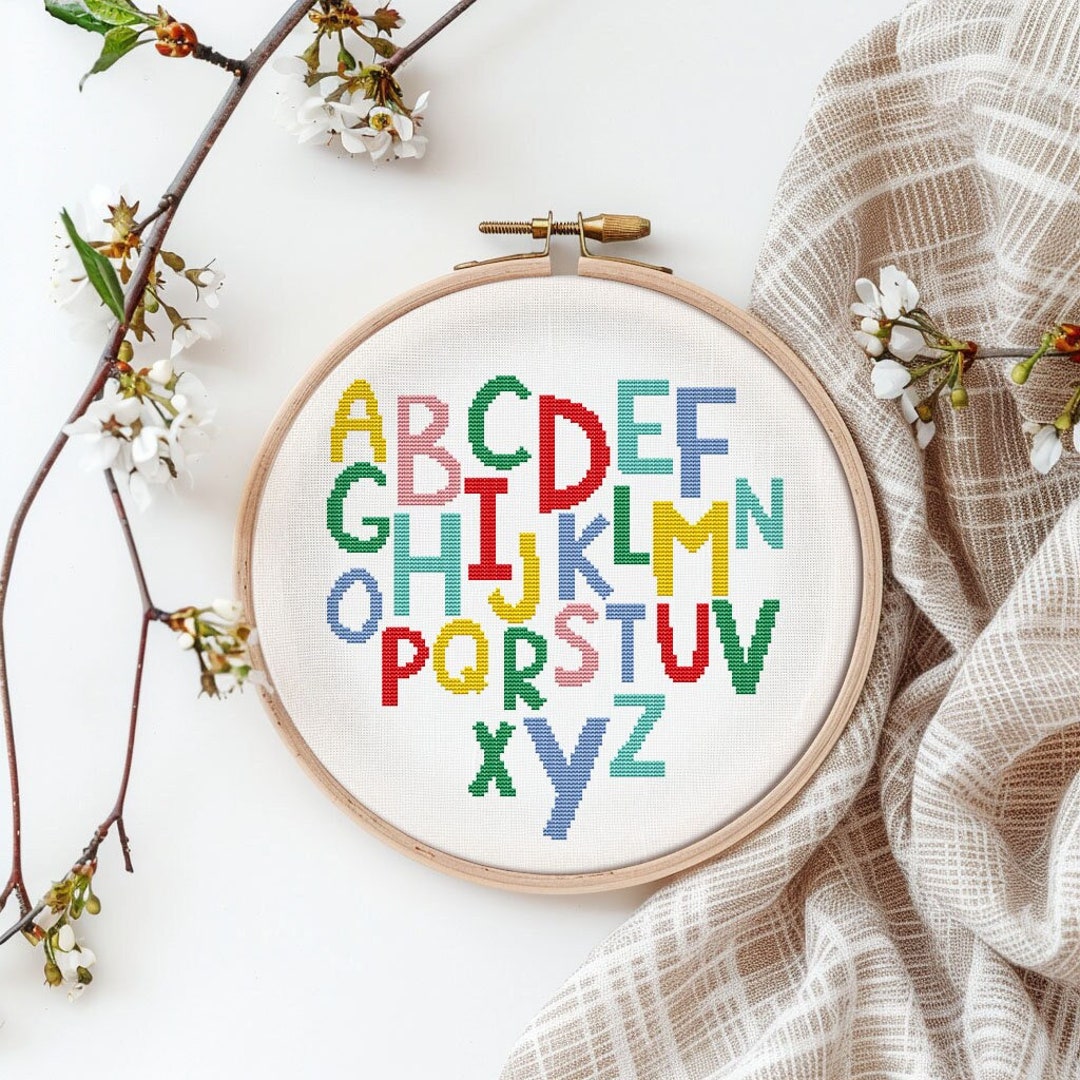 School Alphabet Cross Stitch Pattern PDF - Kid Font Sampler Lettering ...