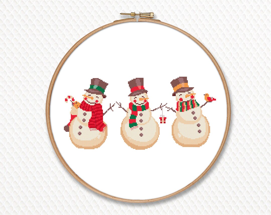 Vintage Christmas Cross Stitch Pattern PDF Snowmen Winter Xmas Retro ...
