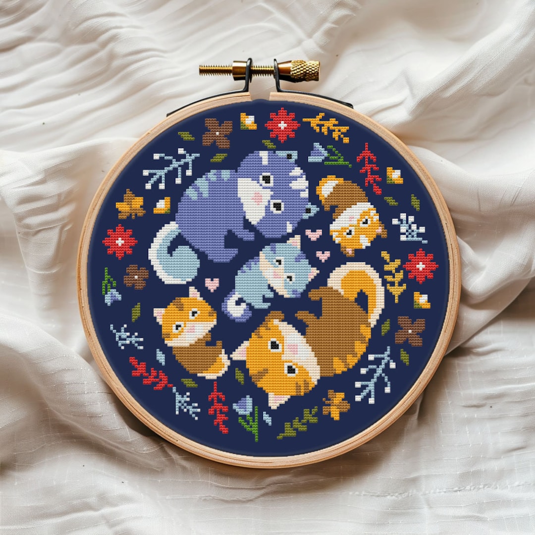 Cute Cat Counted Cross Stitch Pattern PDF - Instant Download - Round ...