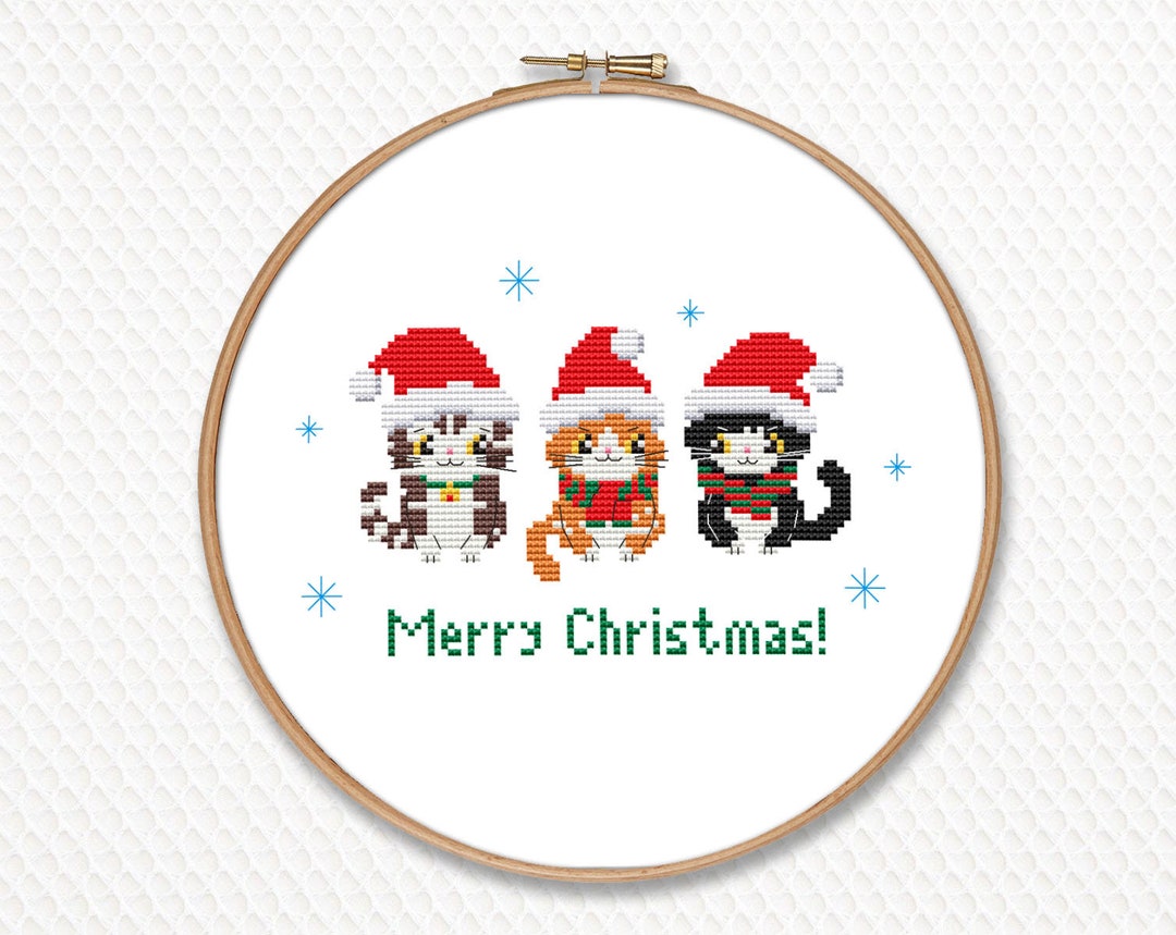 Merry Christmas Cat Cross Stitch Pattern PDF Funny Cat Lover Gift Cat ...
