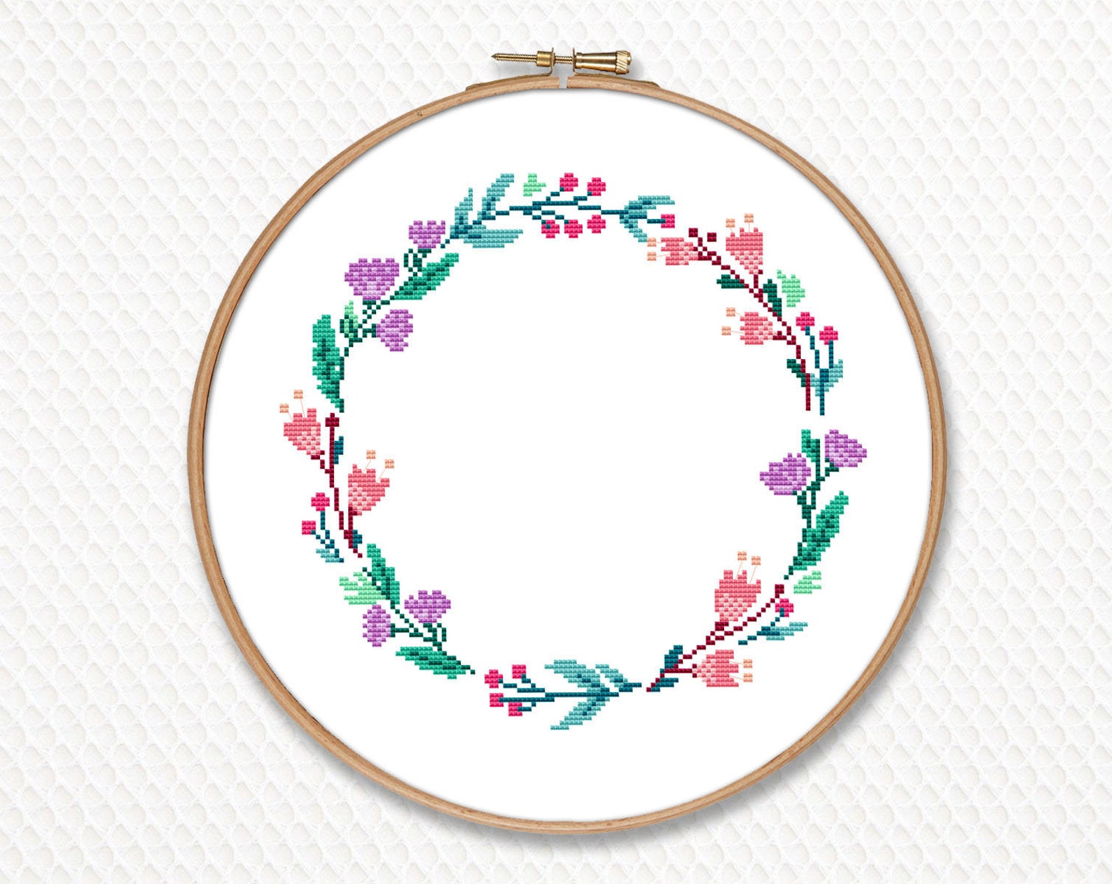Round Border Cross Stitch Pattern PDF - Flower Wreath Summer Frame Easy ...