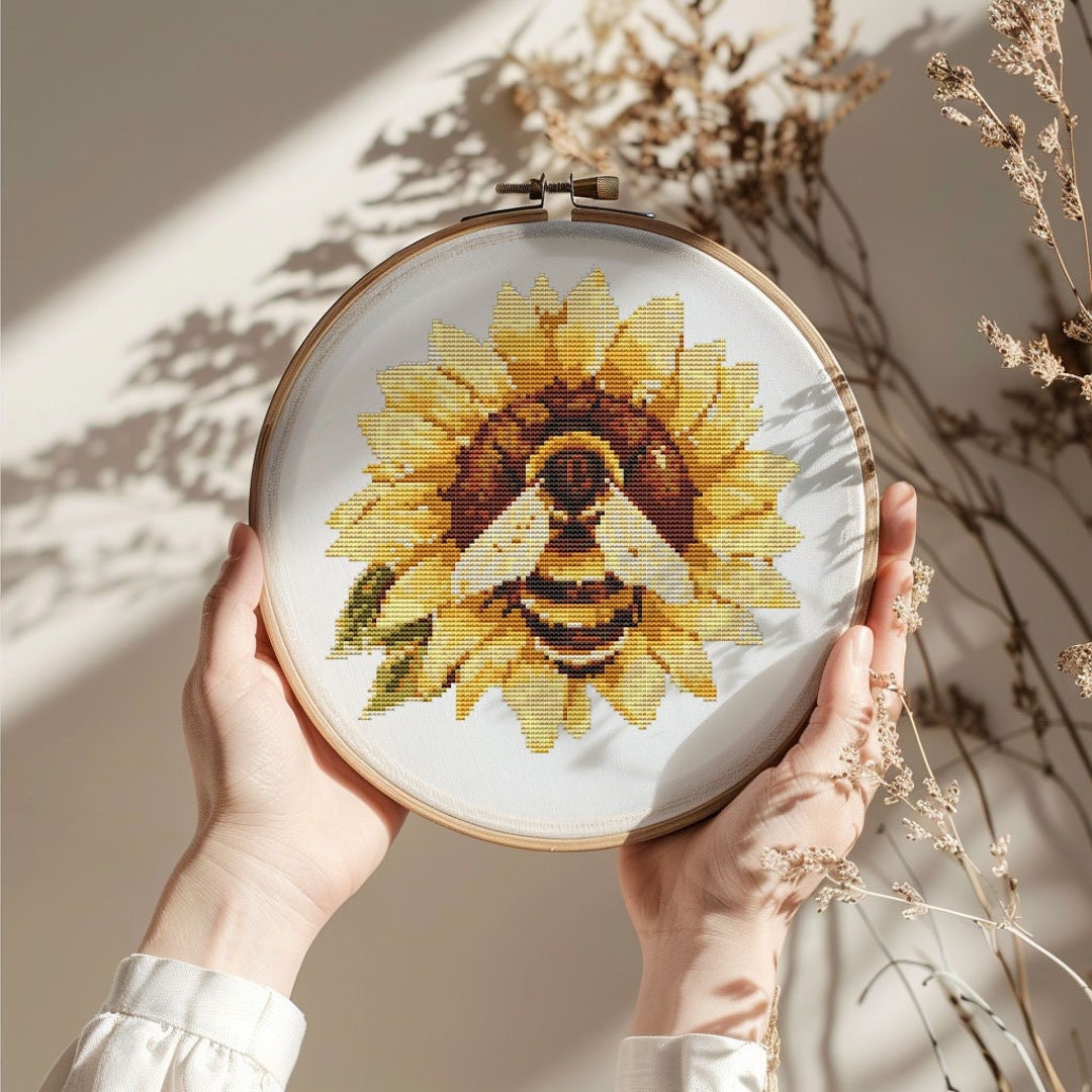 Sunflower Bee Cross Stitch Pattern PDF - Fall Farmhouse Floral Summer ...