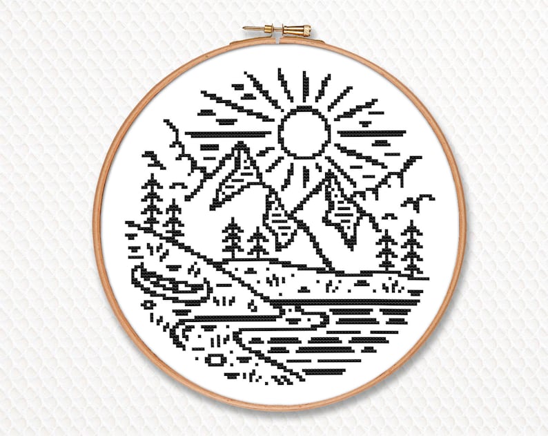 Monochrome Mountain Cross Stitch Pattern PDF Wilderness - Etsy