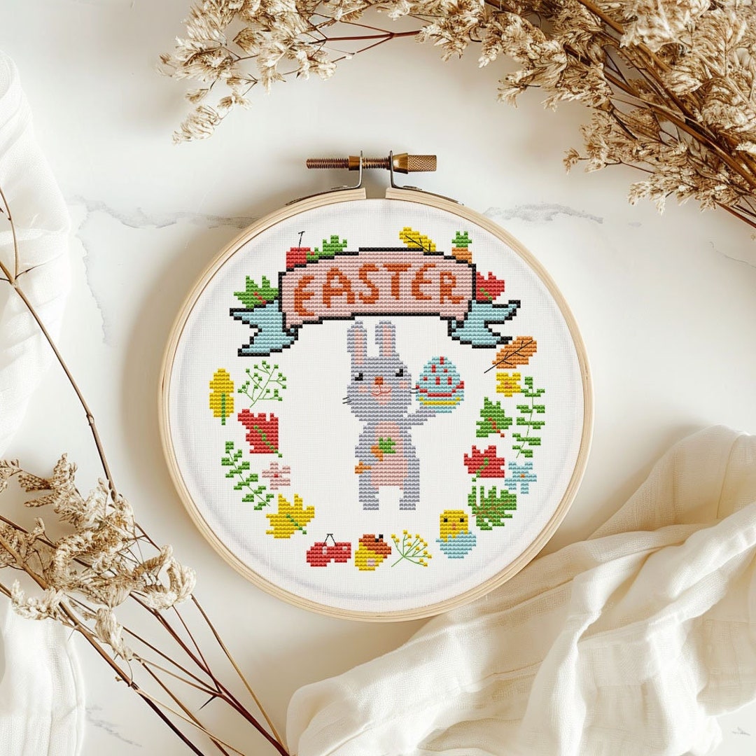 Easter Bunny Cross Stitch Pattern PDF Cute Rabbit Funny Spring Holiday ...