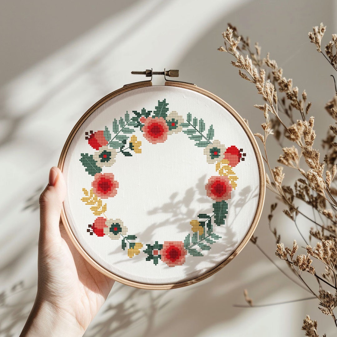 Flower Frame Cross Stitch Pattern PDF - Wedding Border Wreath Modern ...