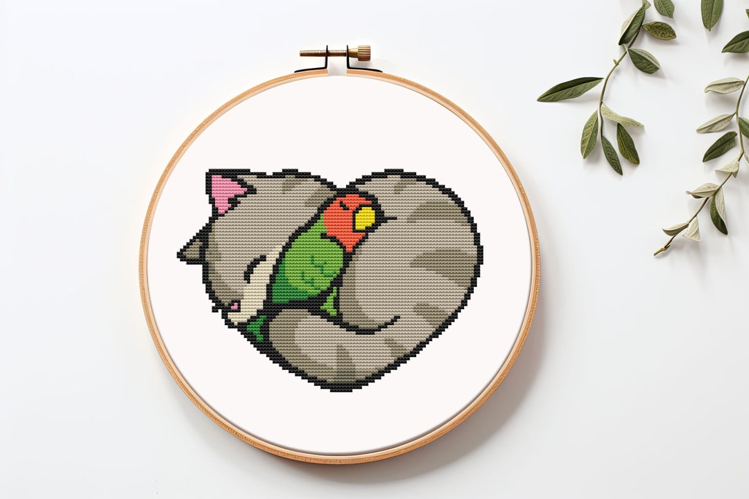 Simple Cat Cross Stitch Pattern PDF - Cat Lover Gift Parrot Valentine ...