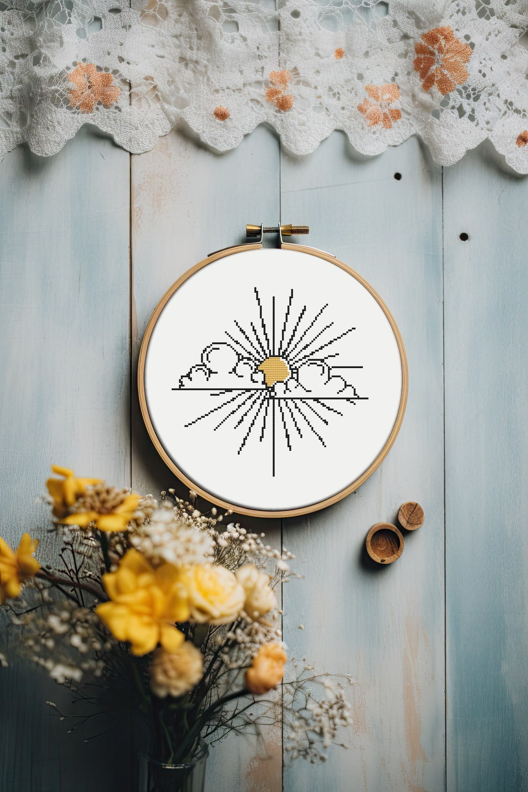 Sun Cloud Cross Stitch Pattern PDF - Modern Easy Simple Contour Nature ...