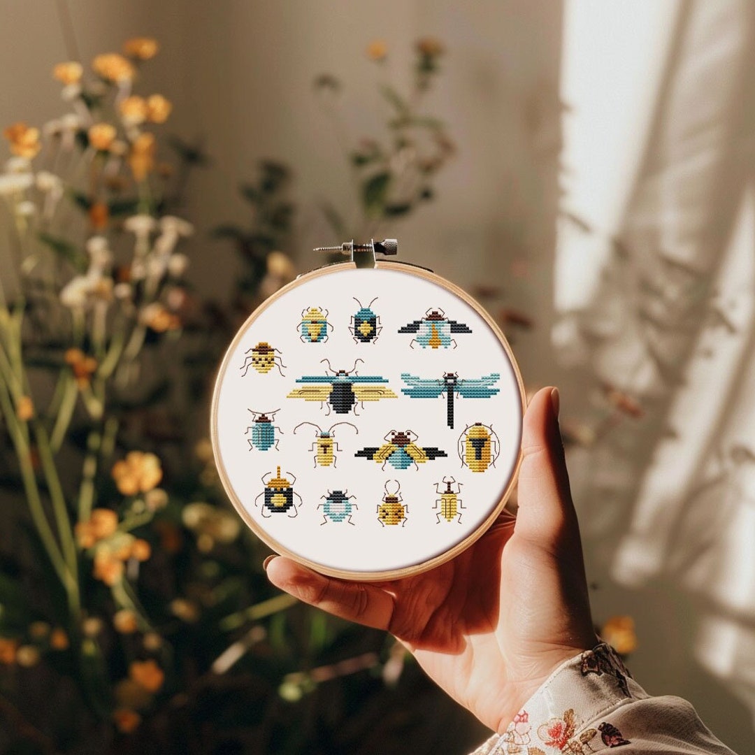 Mini Insect Cross Stitch Pattern PDF - Modern Insect Embroidery Beetle ...