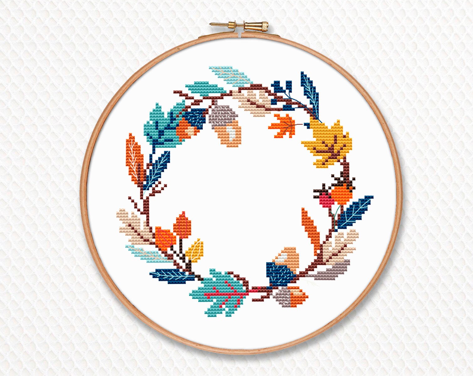 Acorn Wreath Cross Stitch Pattern PDF - Modern Autumn Nature Counted ...
