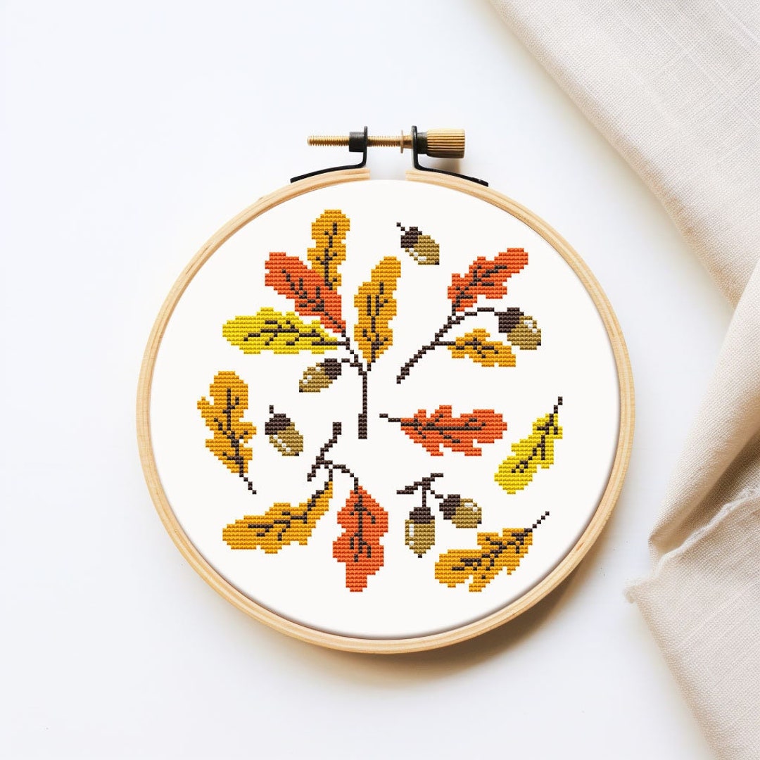 Autumn Acorn Cross Stitch Pattern PDF - Fall Embroidery Easy Leaves ...