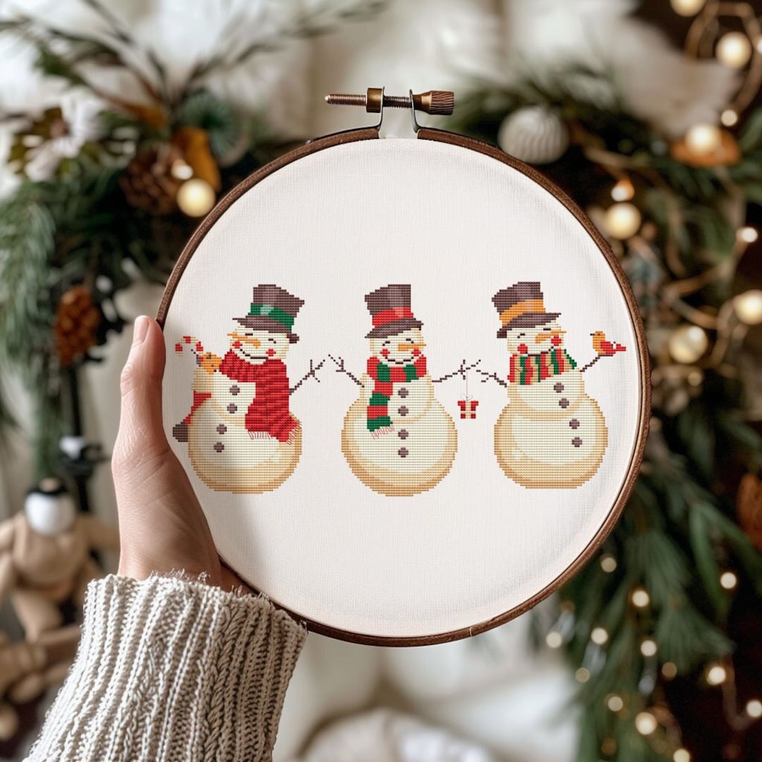Vintage Christmas Cross Stitch Pattern PDF - Snowmen Winter Xmas Retro ...