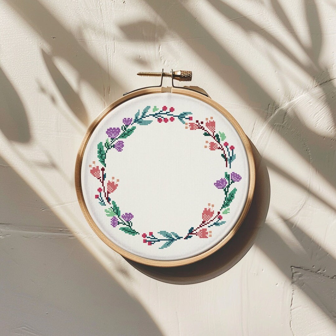 Round Border Cross Stitch Pattern PDF - Flower Wreath Summer Frame Easy ...