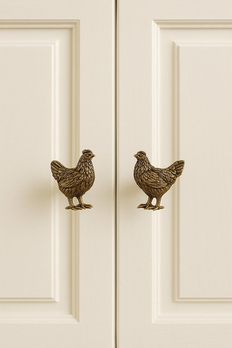 Farm Hen Children Room Nursery Knob,solid Brass Rooster Drawer Pull,custom Engraved Cupboard ...