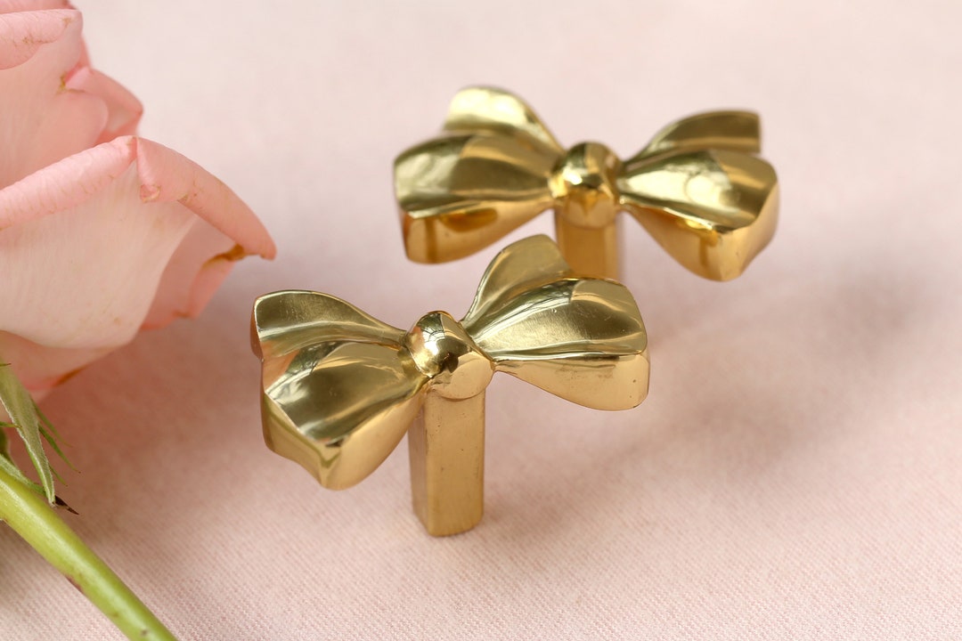 Brass Bow Knot Drawer Pulls Knobs, Girl Room Cupboard Door Handles ...