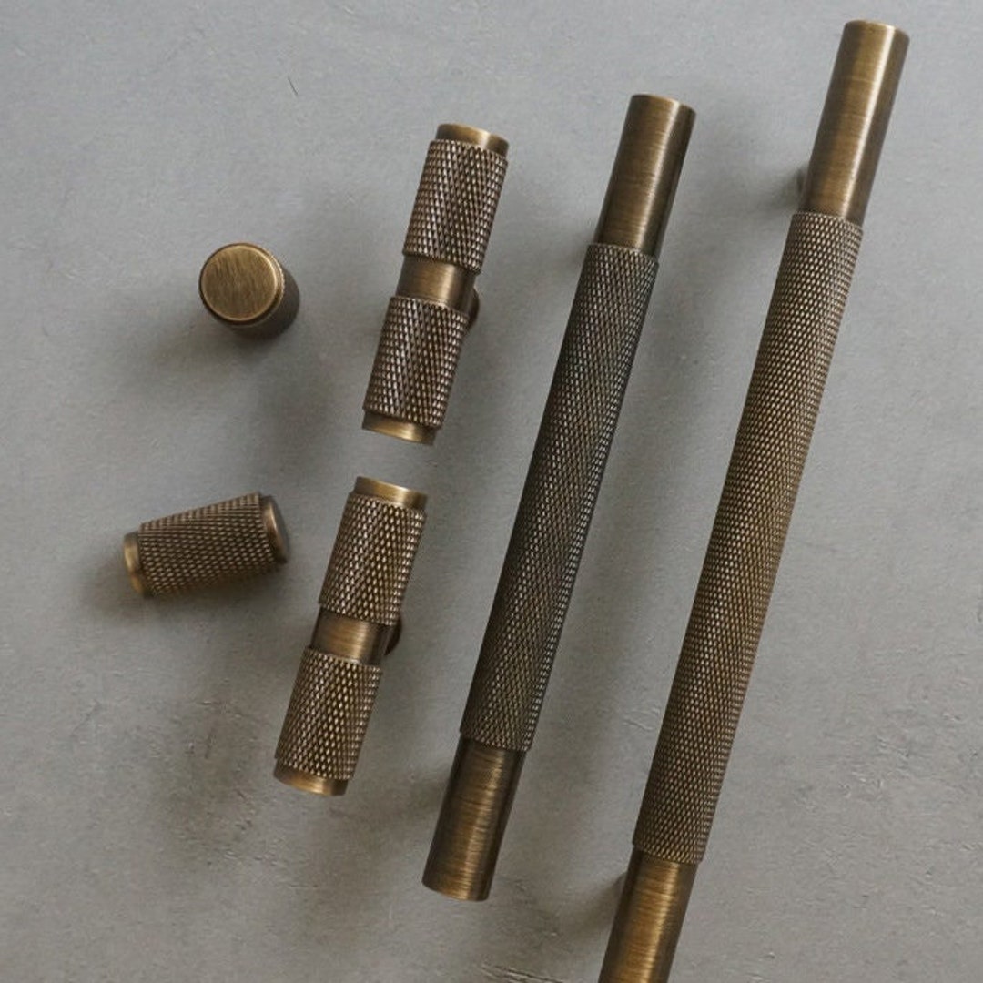 Antique Brass Knurling Cabinet Handles, Distressed Drawer Knobs Dresser ...