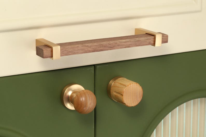 Walnut Oak Wood Cabinet Handles Knobs Dresser Pulls Custom Engraved ...