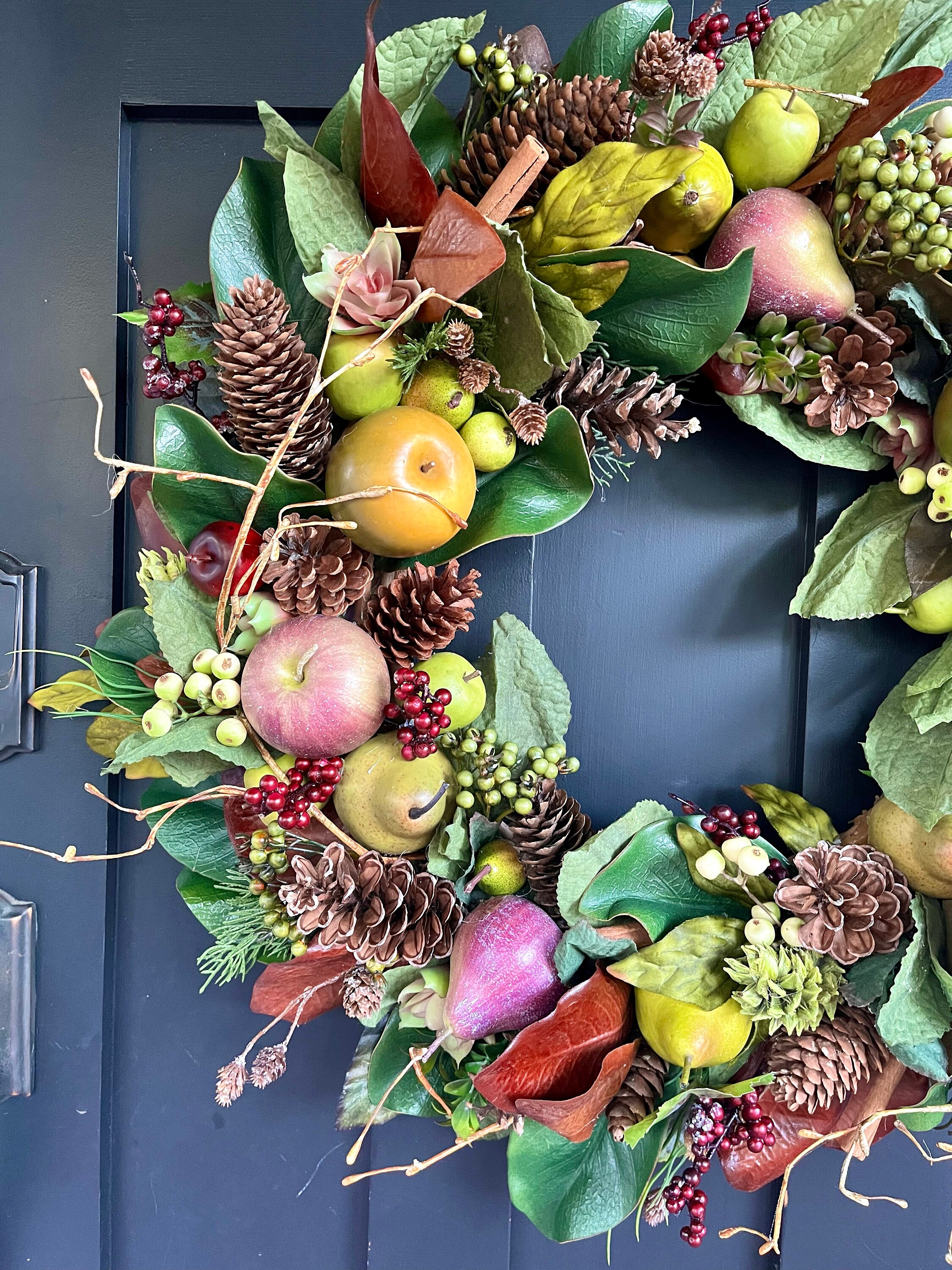 Fall Wreath With Apples and Pears, Autumn Fruit Wreath, Thanksgiving ...