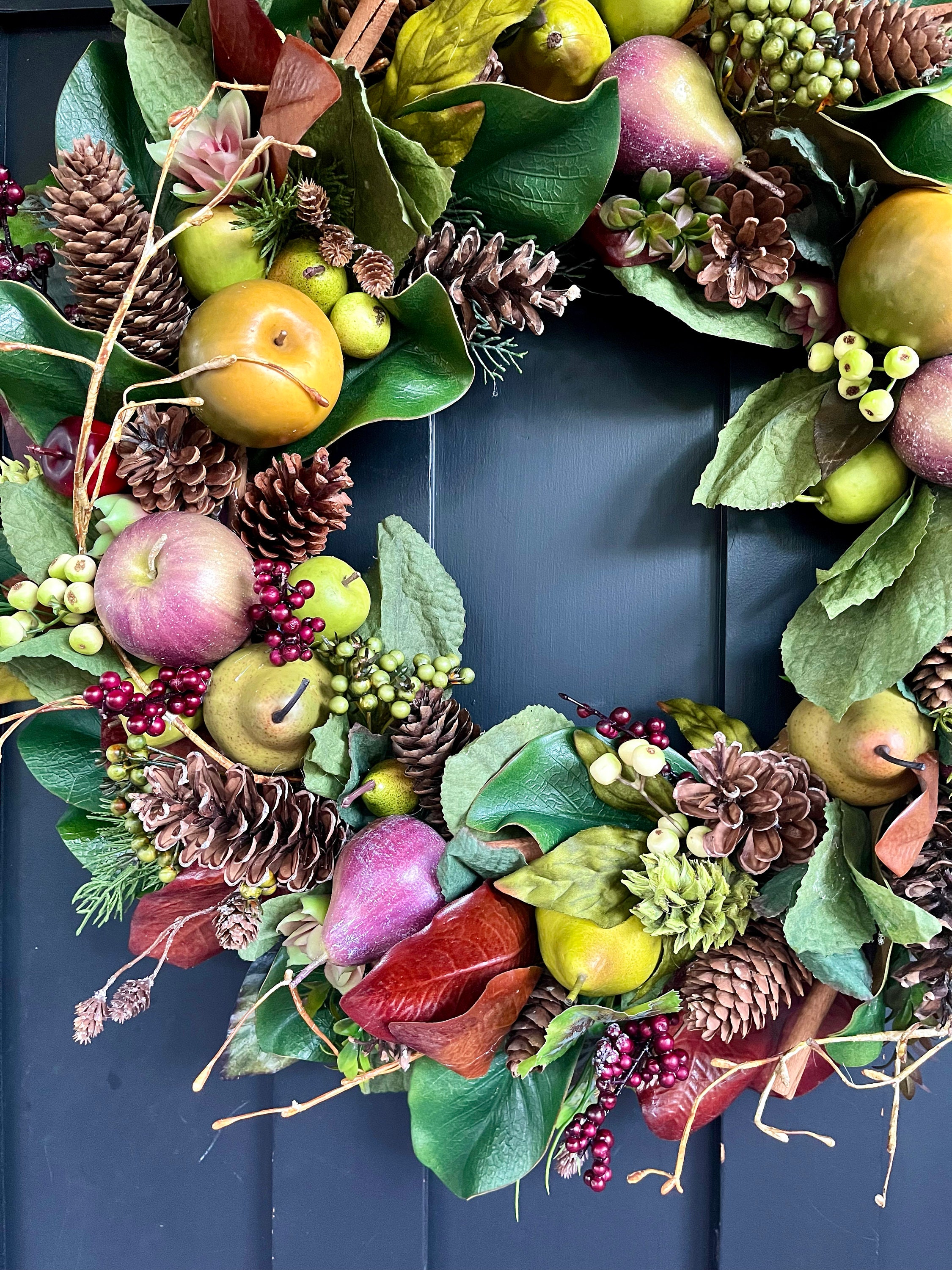 Fall Wreath With Apples and Pears, Autumn Fruit Wreath, Thanksgiving ...