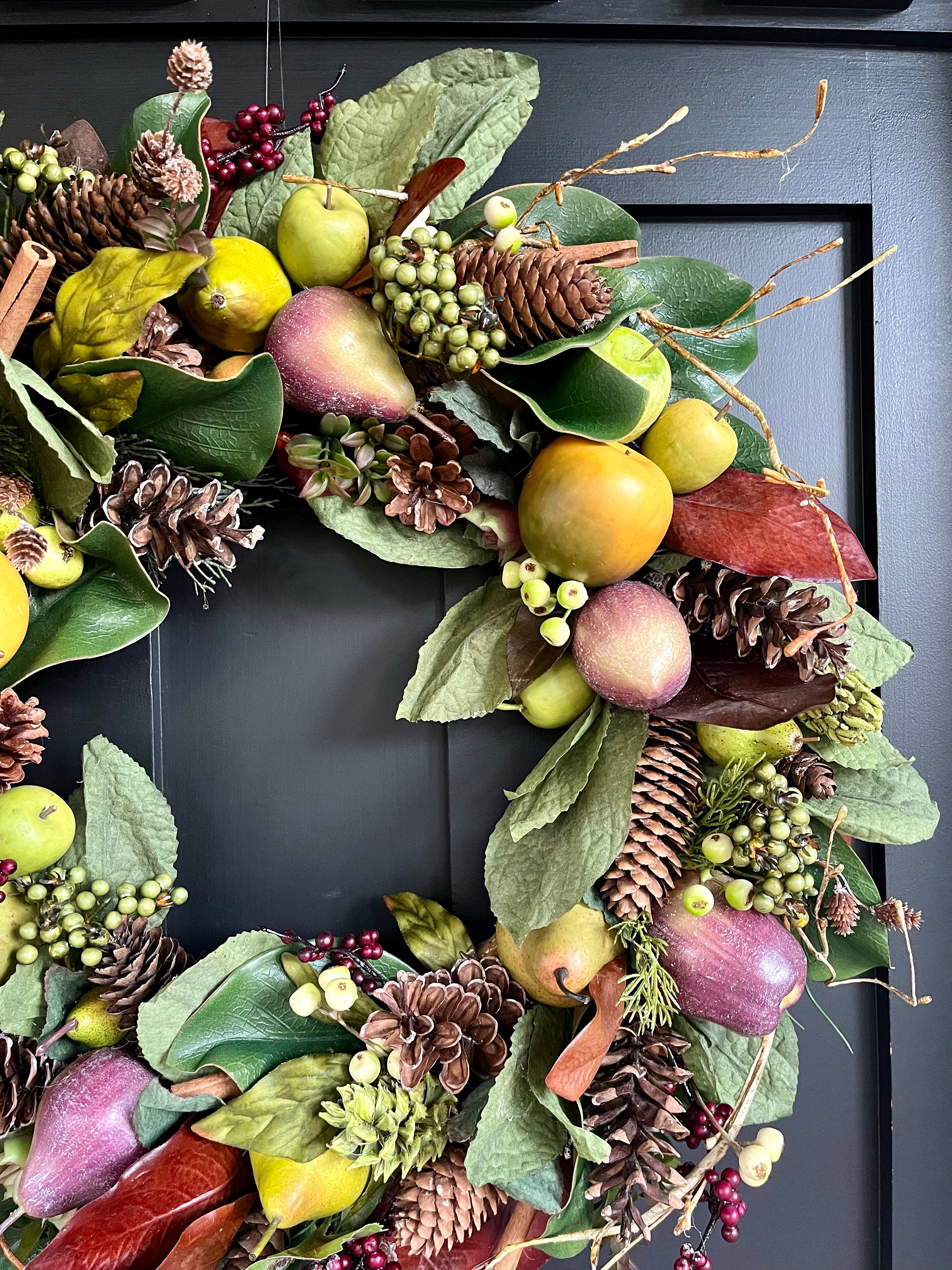 Fall Wreath With Apples and Pears, Autumn Fruit Wreath, Thanksgiving ...