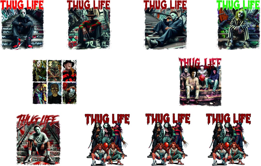 Halloween Thug Life, Thug Life Gang Sheet, Horror Movie Thug Life DTF ...