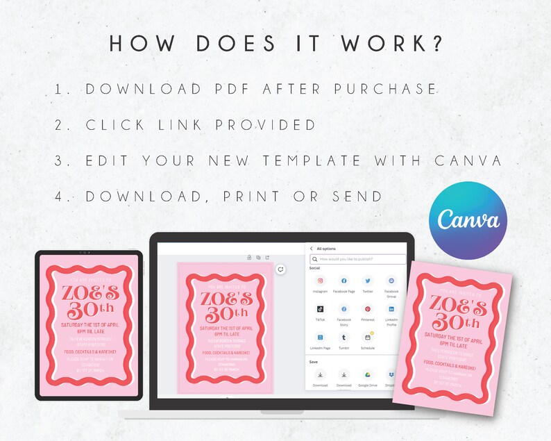 30th Birthday Invitation Canva Editable PDF PNG JPEG File - Etsy