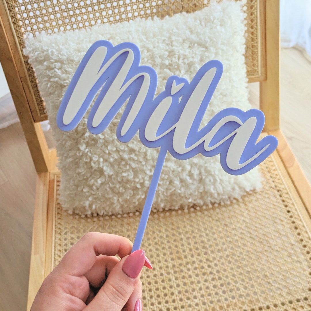 Calligraphy Heart 3D Layered Cake Topper Cute Pastel Personalised Name ...