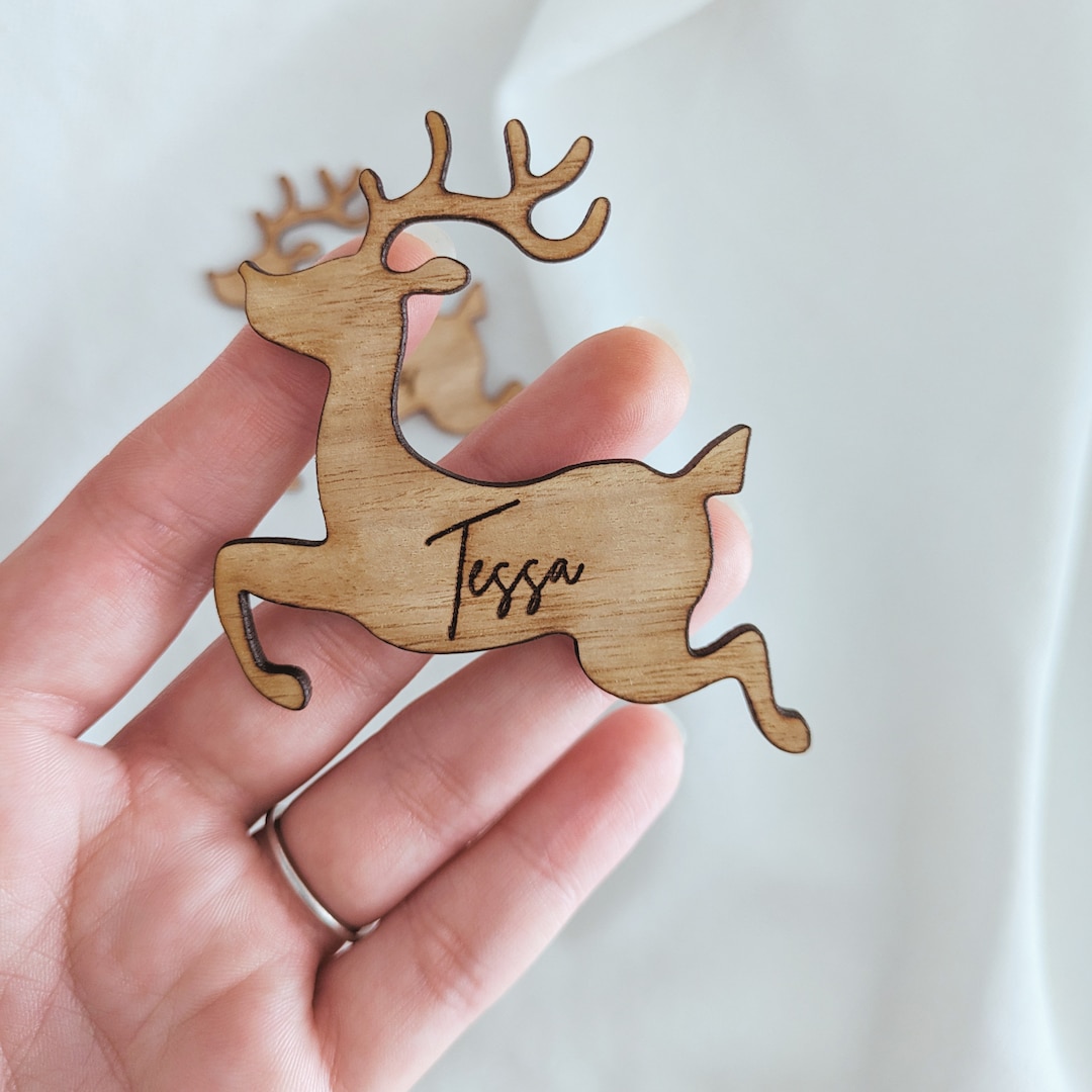Timber Christmas Place Cards Personalised Reindeer Festive Engraved ...