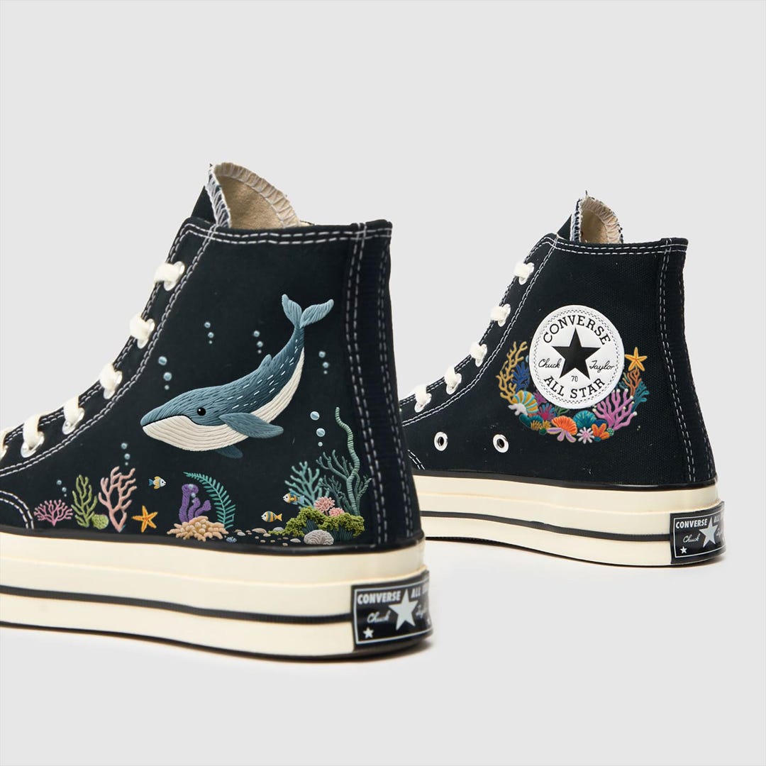 Custom Embroidered Converse - Shark and Coral Ocean Embroidered ...