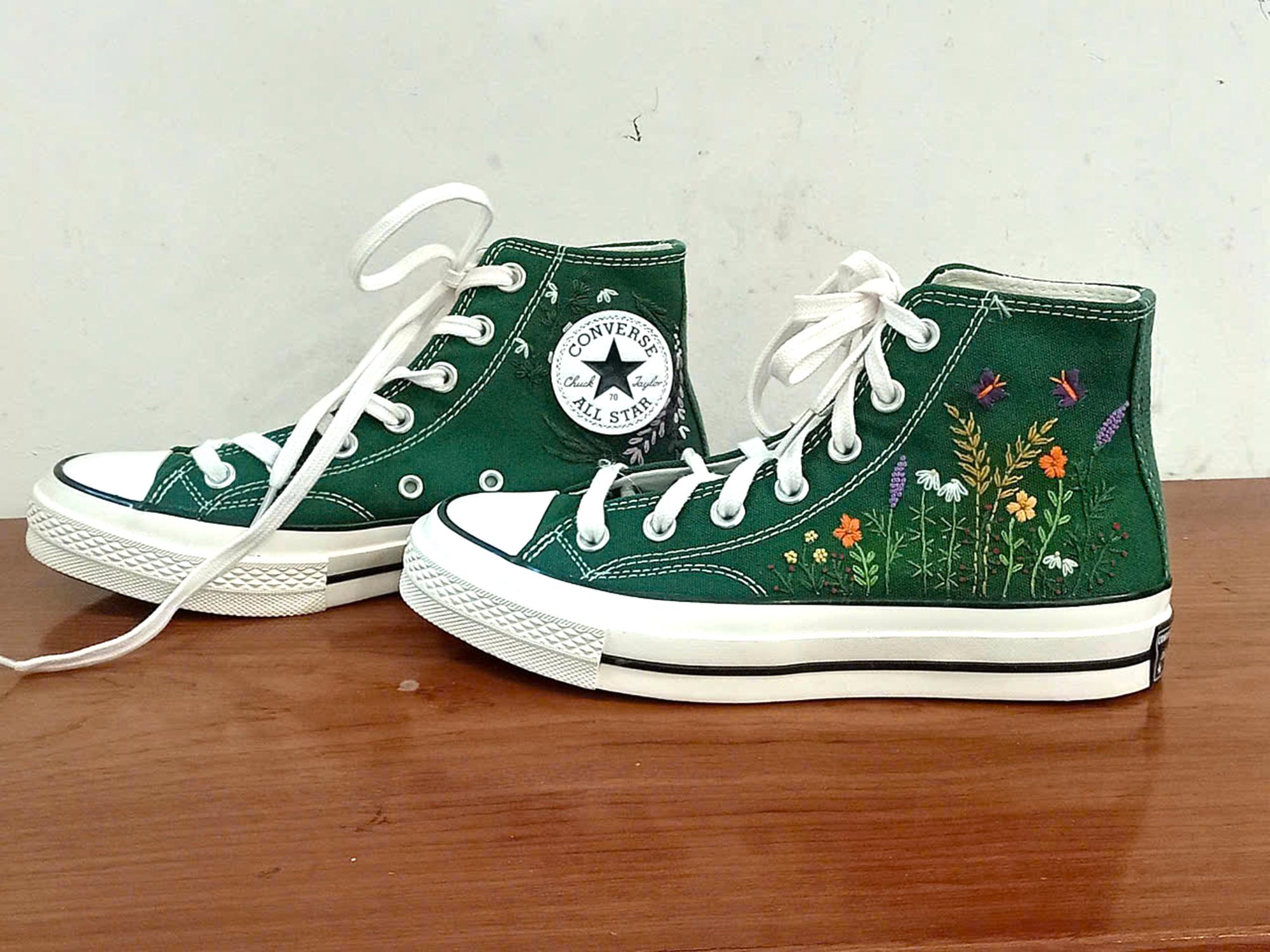 Converse High Top Embroidered Flowers and Butterfly - Converse Chuck ...