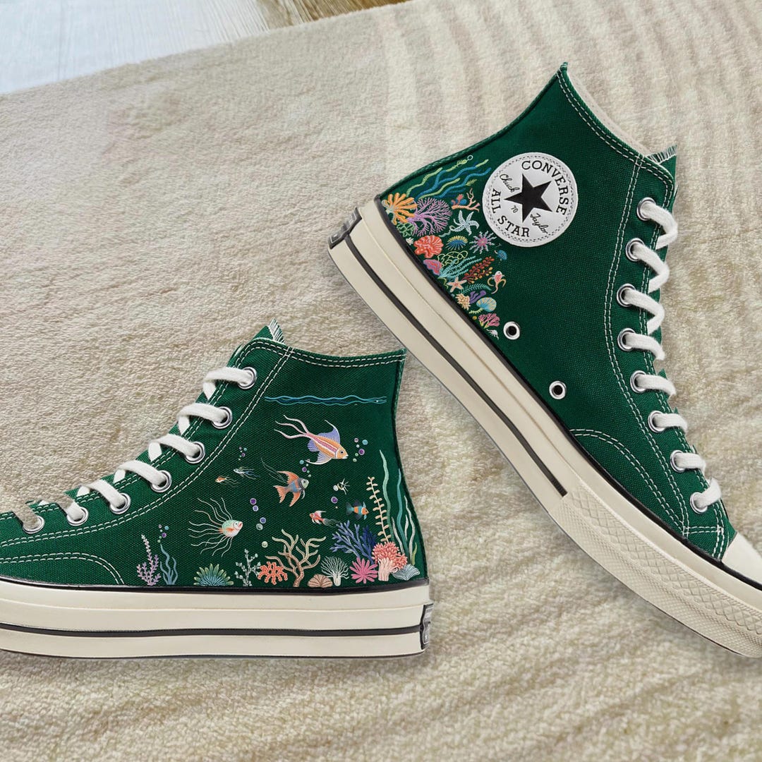 Embroidered Converse High Tops: Custom Ocean Fish Design - Diver Gift ...