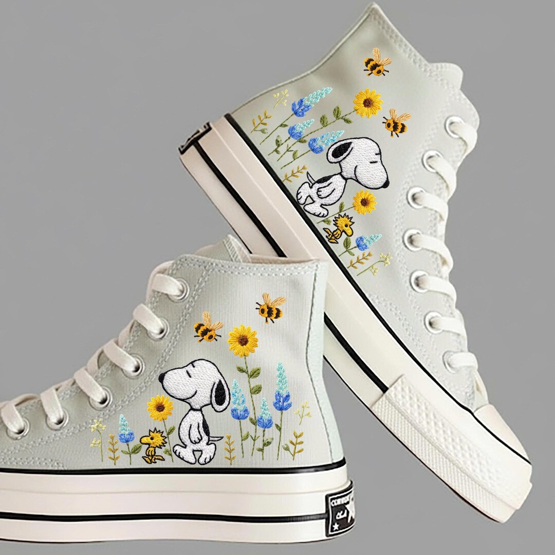 Custom Cartoon Character Dog Embroidered Converse Sneakers: Flower ...