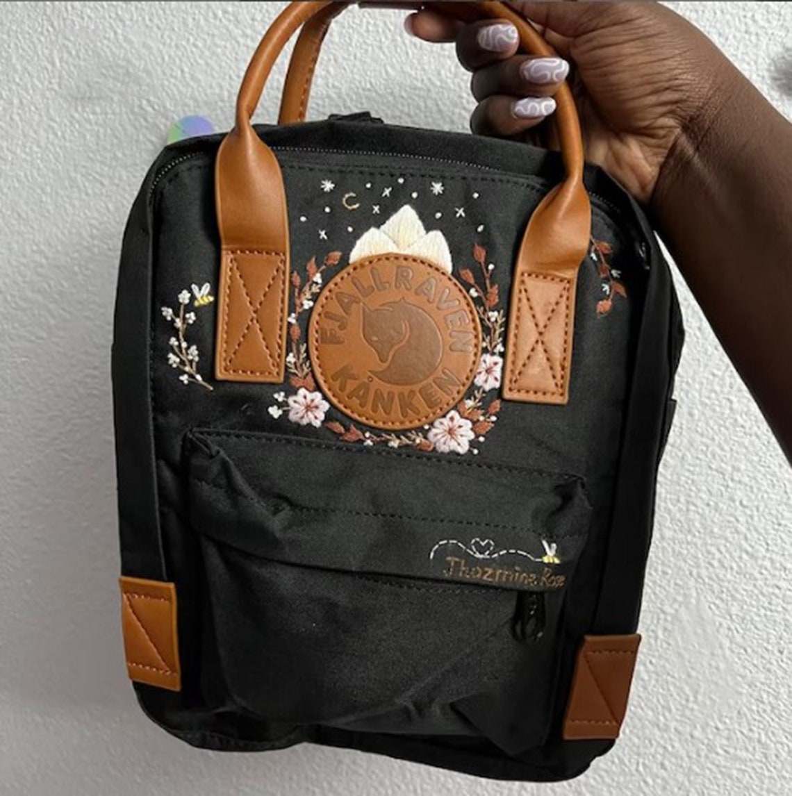 Custom Embroidered Flower Fjallraven Kanken - Travel Backpack Hand ...