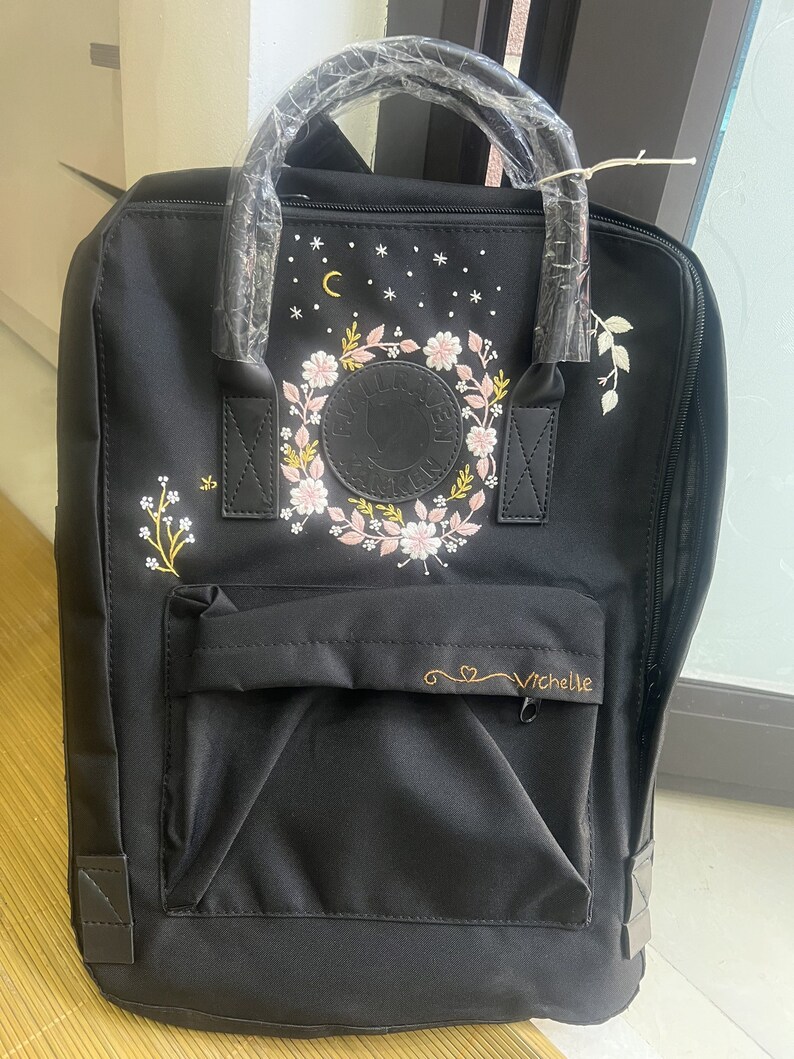 Flower Embroidered Kanken Backpack Travel Backpack Floral - Etsy