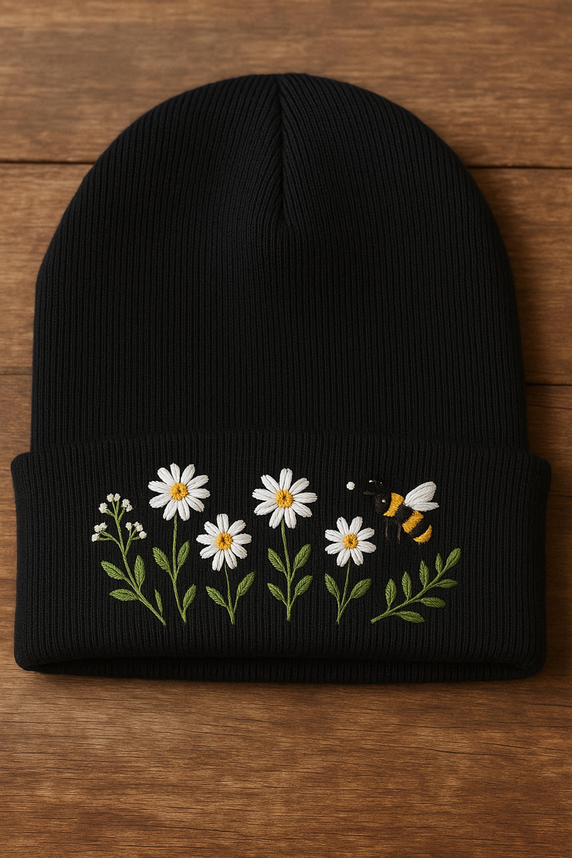 Embroidered Daisy and Bee Beanie, Custom Beanie, Strawberry Beanie ...