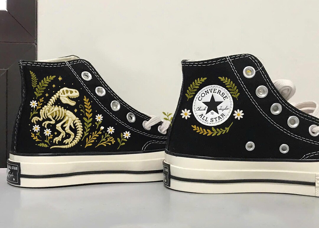Embroidered Dinosaurs Converse Sneakers: Custom Embroidery Anime and ...