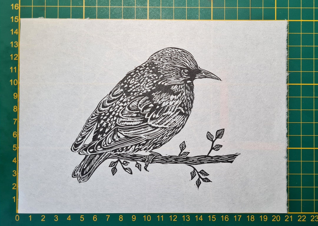 Linocut Starling Bird Handmade Original Print in A5 - Etsy