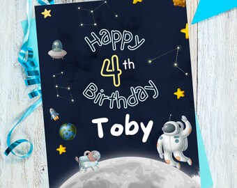 Space Themed Birthday Card - Etsy UK