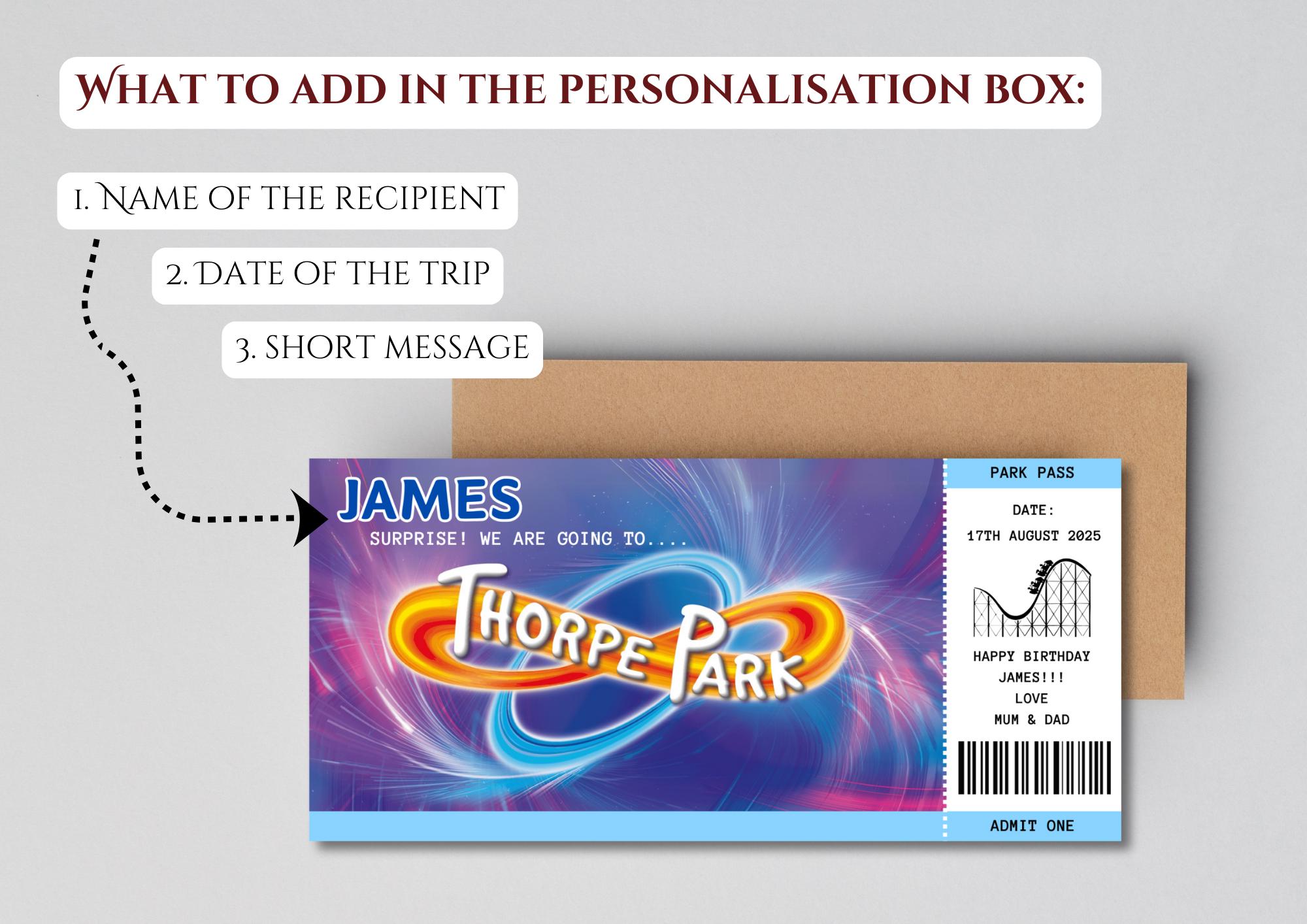 Personalised Theme Park Ticket Keepsake: Surprise Adventure Reveal ...