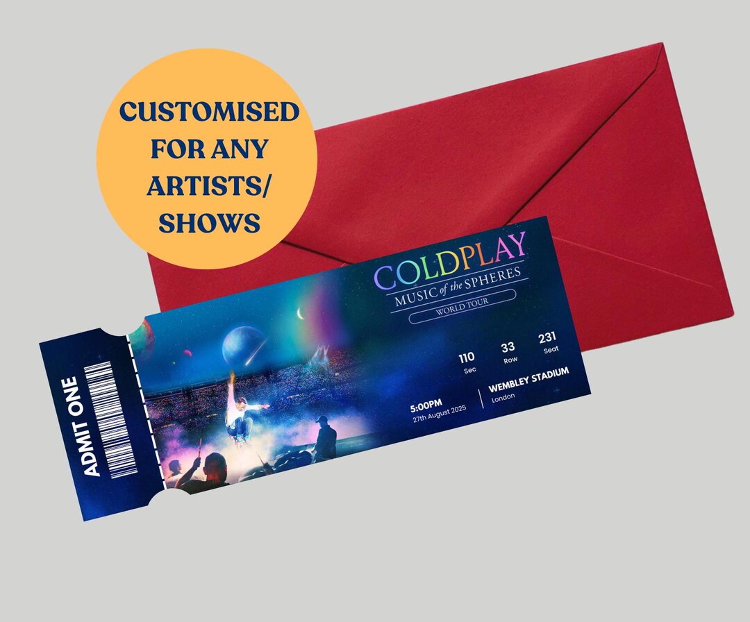 Personalised Concert Ticket Souvenir: Gig Reveal Gift With Envelope ...