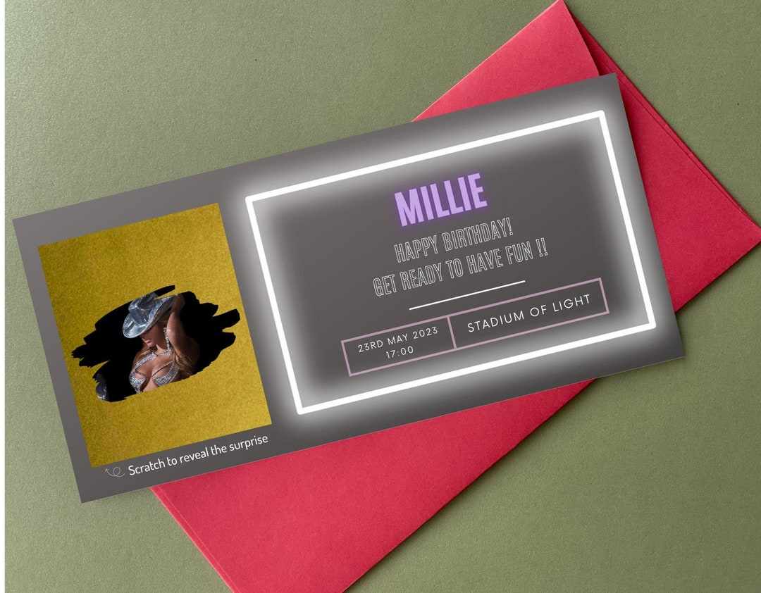 Concert Ticket Scratch Card With Picture, Surprise Scratch Card ...