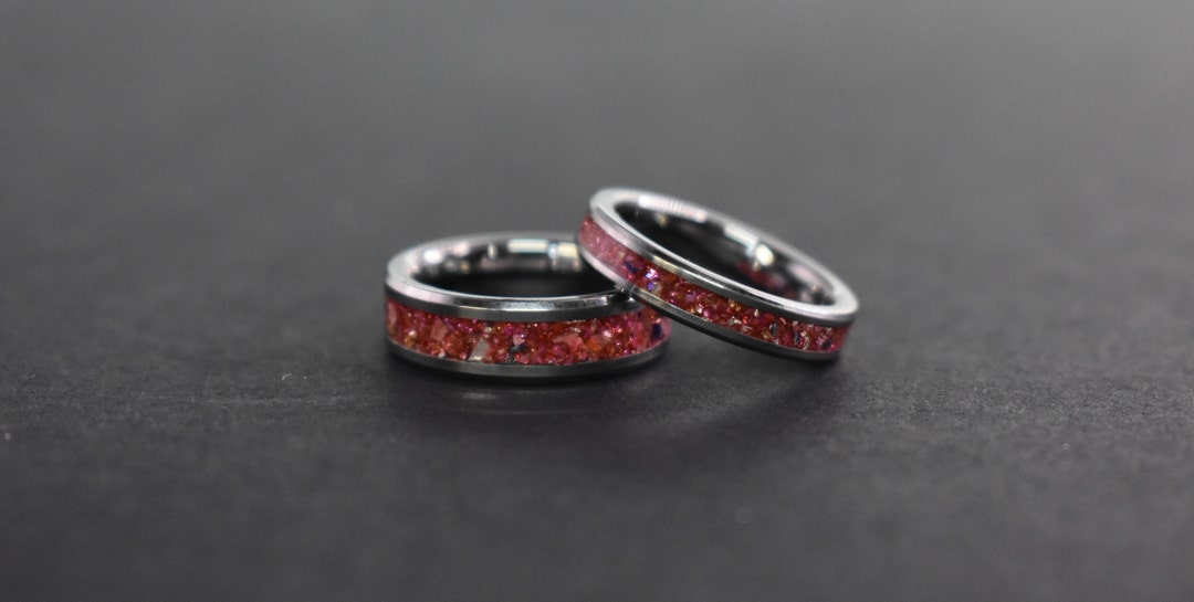 Tungsten German Silver Glass Ring, Engagement Ring, Ruby Glimmer Ring, Wedding Band, Womens Ring ...