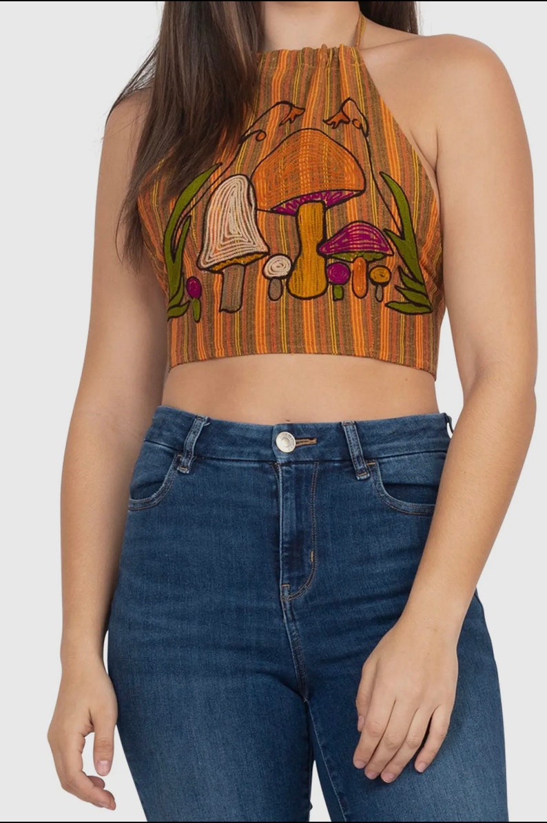 Mushroom Embroidery Halter Top - Etsy